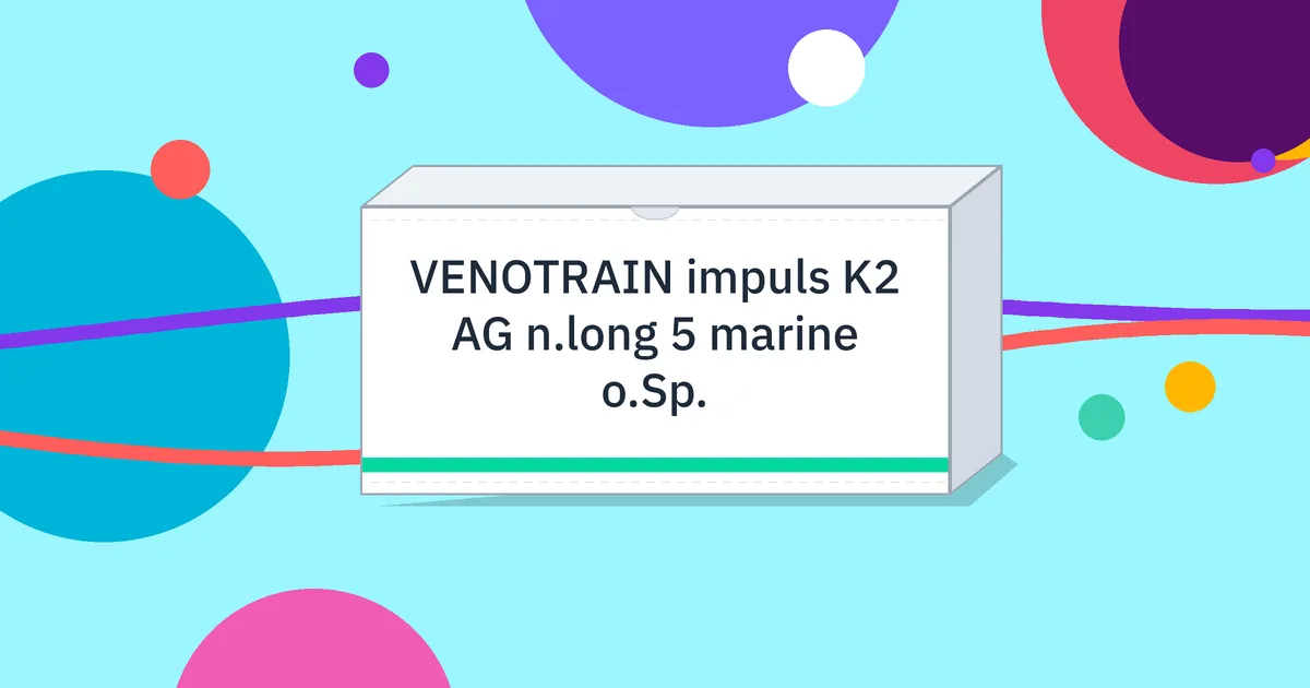 Symbolbild: Packung mit der Aufschrift VENOTRAIN impuls K2 AG n.long 5 marine o.Sp. (PZN 15212067) – Verfügbarkeit und Bezug in Apotheken in Frankfurt am Main