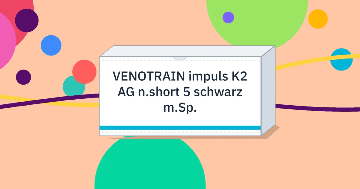 Symbolbild: Packung mit der Aufschrift VENOTRAIN impuls K2 AG n.short 5 schwarz m.Sp. (PZN 00493824) – Verfügbarkeit und Bezug in Apotheken in Frankfurt am Main
