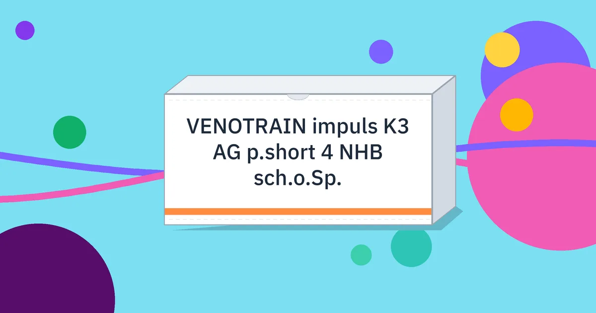 Symbolbild: Packung mit der Aufschrift VENOTRAIN impuls K3 AG p.short 4 NHB sch.o.Sp. (PZN 00541718) – Verfügbarkeit und Bezug in Apotheken in Frankfurt am Main