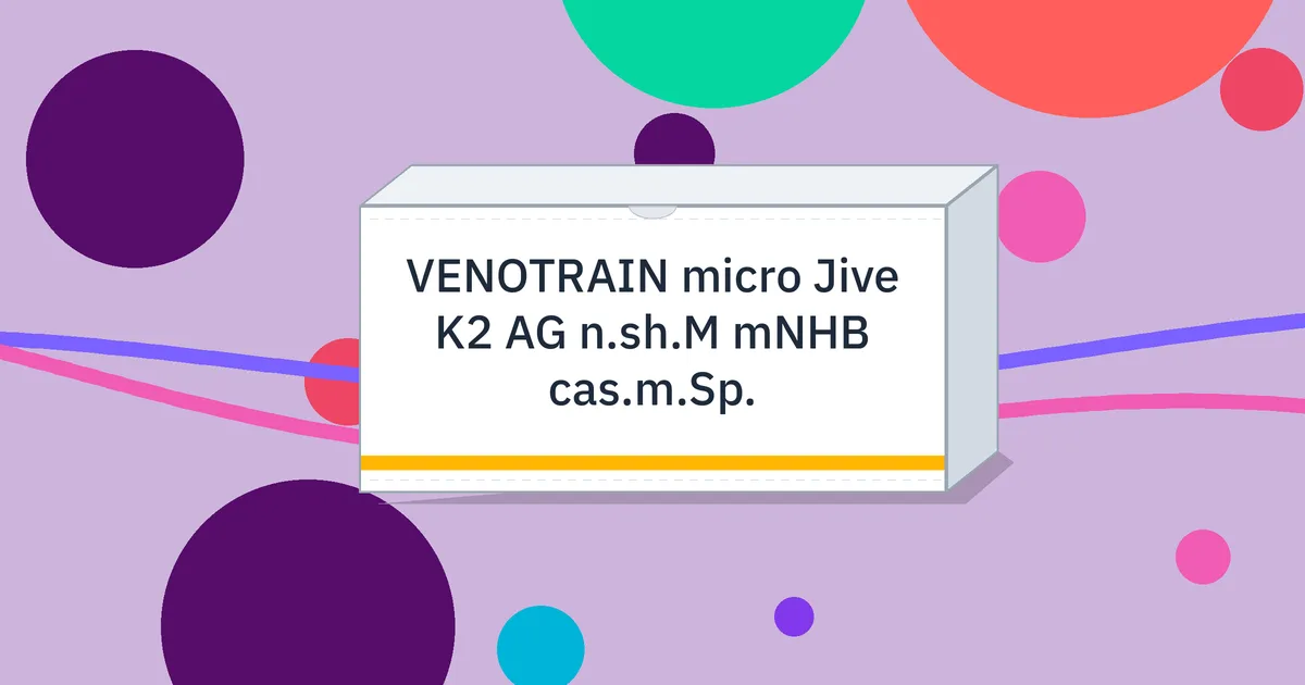 Symbolbild: Packung mit der Aufschrift VENOTRAIN micro Jive K2 AG n.sh.M mNHB cas.m.Sp. (PZN 20766448) – Verfügbarkeit und Bezug in Apotheken in Frankfurt am Main