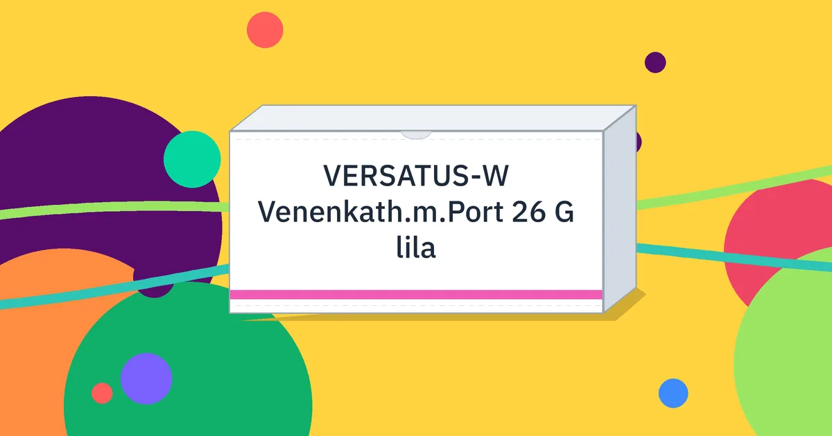 Symbolbild: Packung mit der Aufschrift VERSATUS-W Venenkath.m.Port 26 G lila (PZN 01177172) – Verfügbarkeit und Bezug in Apotheken in Frankfurt am Main