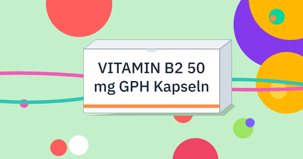 Symbolbild: Packung mit der Aufschrift VITAMIN B2 50 mg GPH Kapseln (PZN 16571213) – Verfügbarkeit und Bezug in Apotheken in Frankfurt am Main