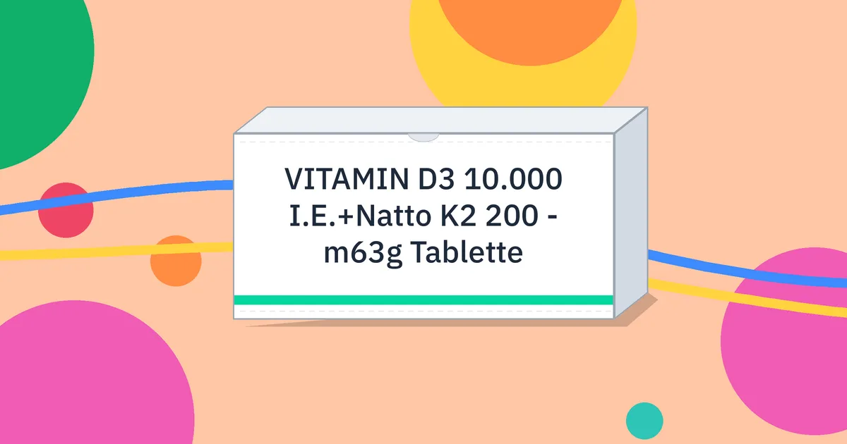 Symbolbild: Packung mit der Aufschrift VITAMIN D3 10.000 I.E.+Natto K2 200 -m63g Tablette (PZN 16037459) – Verfügbarkeit und Bezug in Apotheken in Frankfurt am Main