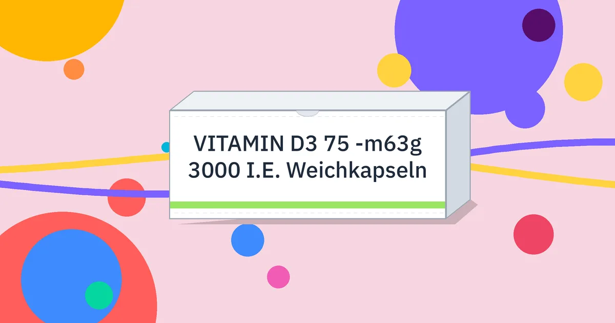 Symbolbild: Packung mit der Aufschrift VITAMIN D3 75 -m63g 3000 I.E. Weichkapseln (PZN 19740509) – Verfügbarkeit und Bezug in Apotheken in Frankfurt am Main