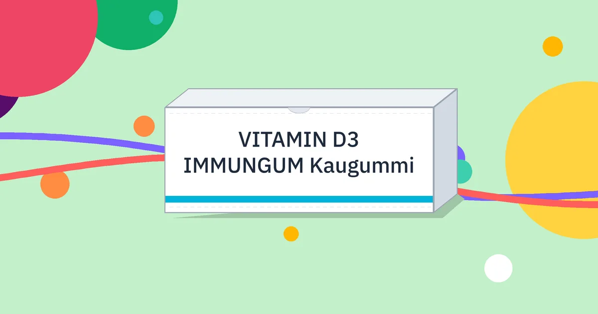 Symbolbild: Packung mit der Aufschrift VITAMIN D3 IMMUNGUM Kaugummi (PZN 17417141) – Verfügbarkeit und Bezug in Apotheken in Frankfurt am Main