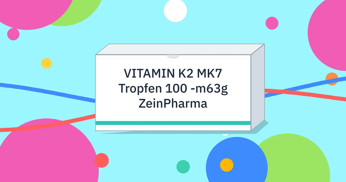Symbolbild: Packung mit der Aufschrift VITAMIN K2 MK7 Tropfen 100 -m63g ZeinPharma (PZN 19371503) – Verfügbarkeit und Bezug in Apotheken in Frankfurt am Main