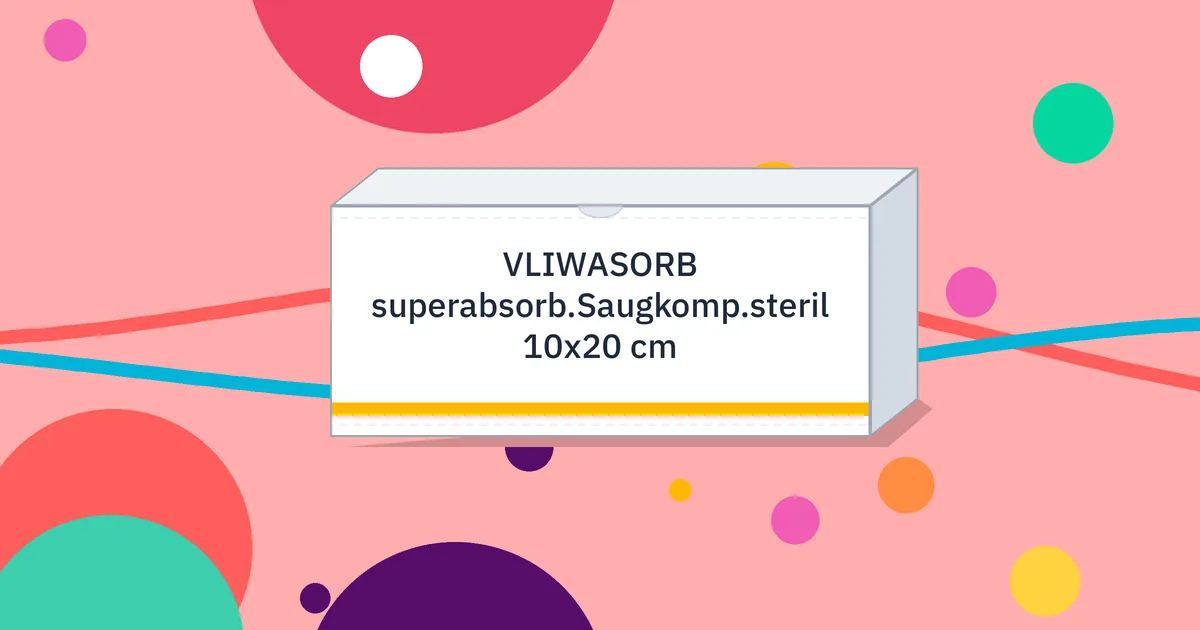 Symbolbild: Packung mit der Aufschrift VLIWASORB superabsorb.Saugkomp.steril 10x20 cm (PZN 07264630) – Verfügbarkeit und Bezug in Apotheken in Frankfurt am Main