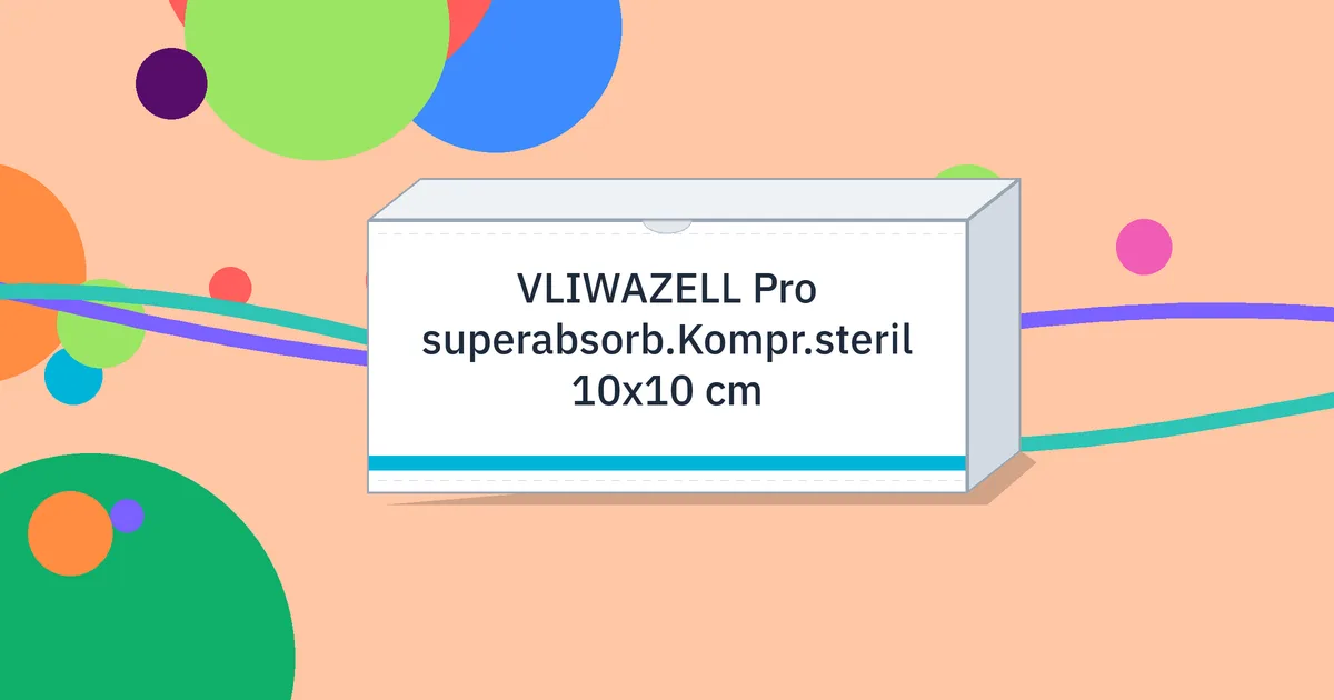 Symbolbild: Packung mit der Aufschrift VLIWAZELL Pro superabsorb.Kompr.steril 10x10 cm (PZN 19833412) – Verfügbarkeit und Bezug in Apotheken in Frankfurt am Main