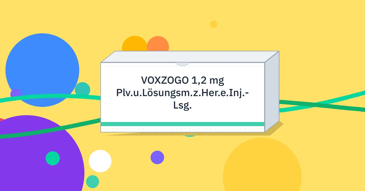 Symbolbild: Packung mit der Aufschrift VOXZOGO 1,2 mg Plv.u.Lösungsm.z.Her.e.Inj.-Lsg. (PZN 17526019) – Verfügbarkeit und Bezug in Apotheken in Frankfurt am Main