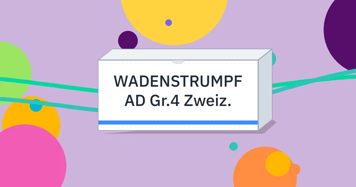 Symbolbild: Packung mit der Aufschrift WADENSTRUMPF AD Gr.4 Zweiz. (PZN 01737872) – Verfügbarkeit und Bezug in Apotheken in Frankfurt am Main