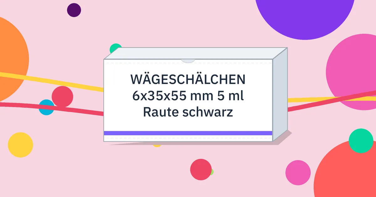 Symbolbild: Packung mit der Aufschrift WÄGESCHÄLCHEN 6x35x55 mm 5 ml Raute schwarz (PZN 18770715) – Verfügbarkeit und Bezug in Apotheken in Frankfurt am Main