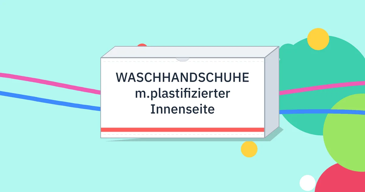 Symbolbild: Packung mit der Aufschrift WASCHHANDSCHUHE m.plastifizierter Innenseite (PZN 07385517) – Verfügbarkeit und Bezug in Apotheken in Frankfurt am Main