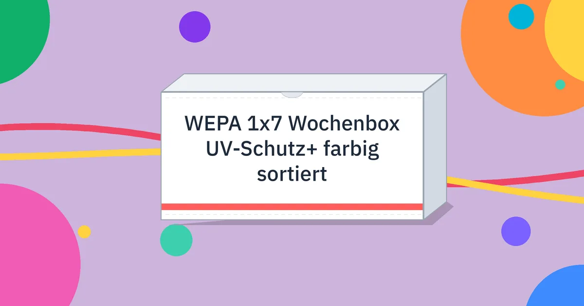 Symbolbild: Packung mit der Aufschrift WEPA 1x7 Wochenbox UV-Schutz+ farbig sortiert (PZN 18877873) – Verfügbarkeit und Bezug in Apotheken in Frankfurt am Main