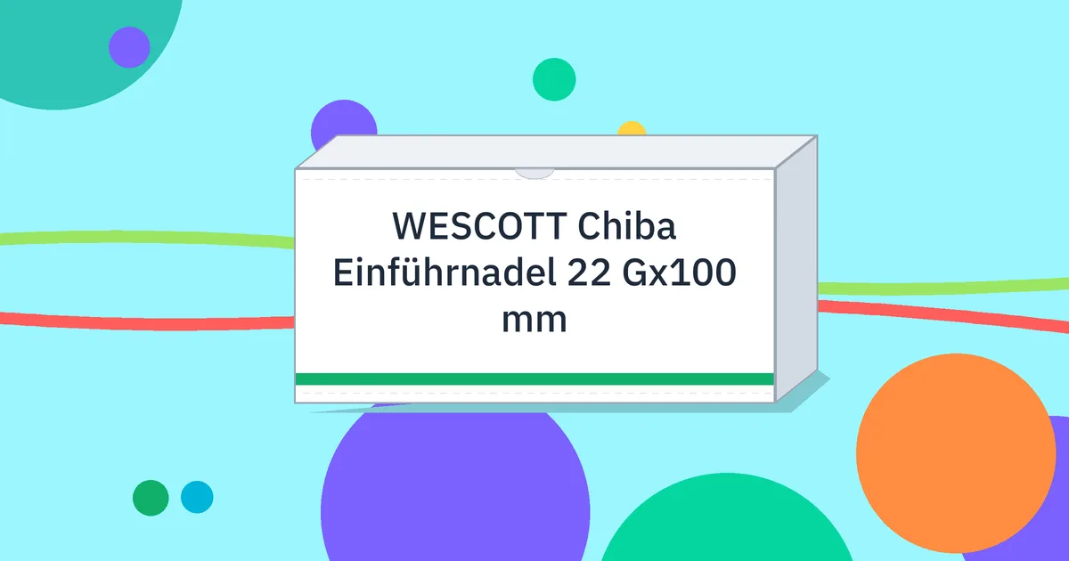 Symbolbild: Packung mit der Aufschrift WESCOTT Chiba Einführnadel 22 Gx100 mm (PZN 16920719) – Verfügbarkeit und Bezug in Apotheken in Frankfurt am Main