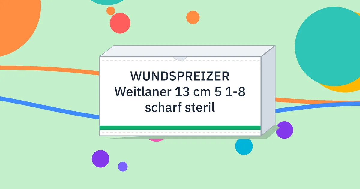 Symbolbild: Packung mit der Aufschrift WUNDSPREIZER Weitlaner 13 cm 5 1-8 scharf steril (PZN 17248224) – Verfügbarkeit und Bezug in Apotheken in Frankfurt am Main