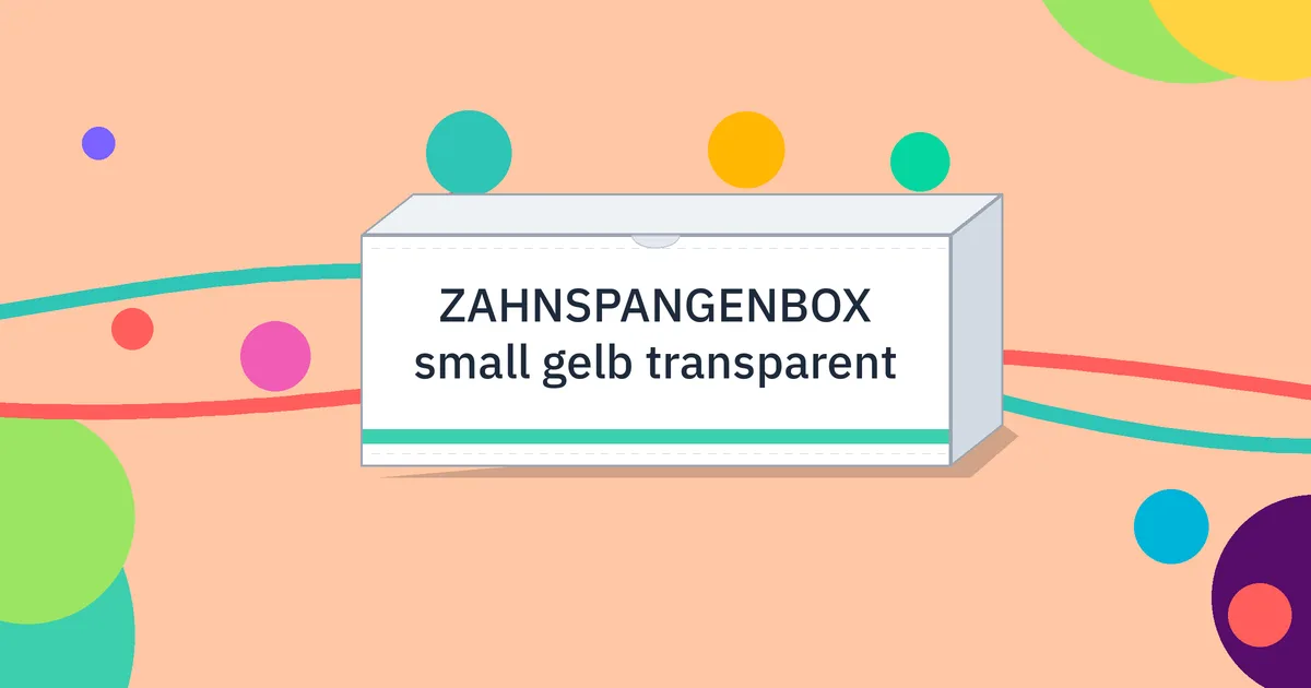Symbolbild: Packung mit der Aufschrift ZAHNSPANGENBOX small gelb transparent (PZN 10988395) – Verfügbarkeit und Bezug in Apotheken in Frankfurt am Main