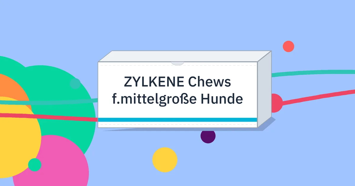 Symbolbild: Packung mit der Aufschrift ZYLKENE Chews f.mittelgroße Hunde (PZN 18438984) – Verfügbarkeit und Bezug in Apotheken in Frankfurt am Main
