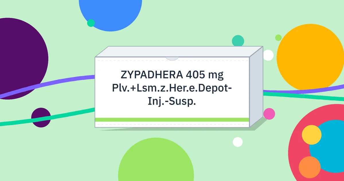 Symbolbild: Packung mit der Aufschrift ZYPADHERA 405 mg Plv.+Lsm.z.Her.e.Depot-Inj.-Susp. (PZN 16007010) – Verfügbarkeit und Bezug in Apotheken in Frankfurt am Main