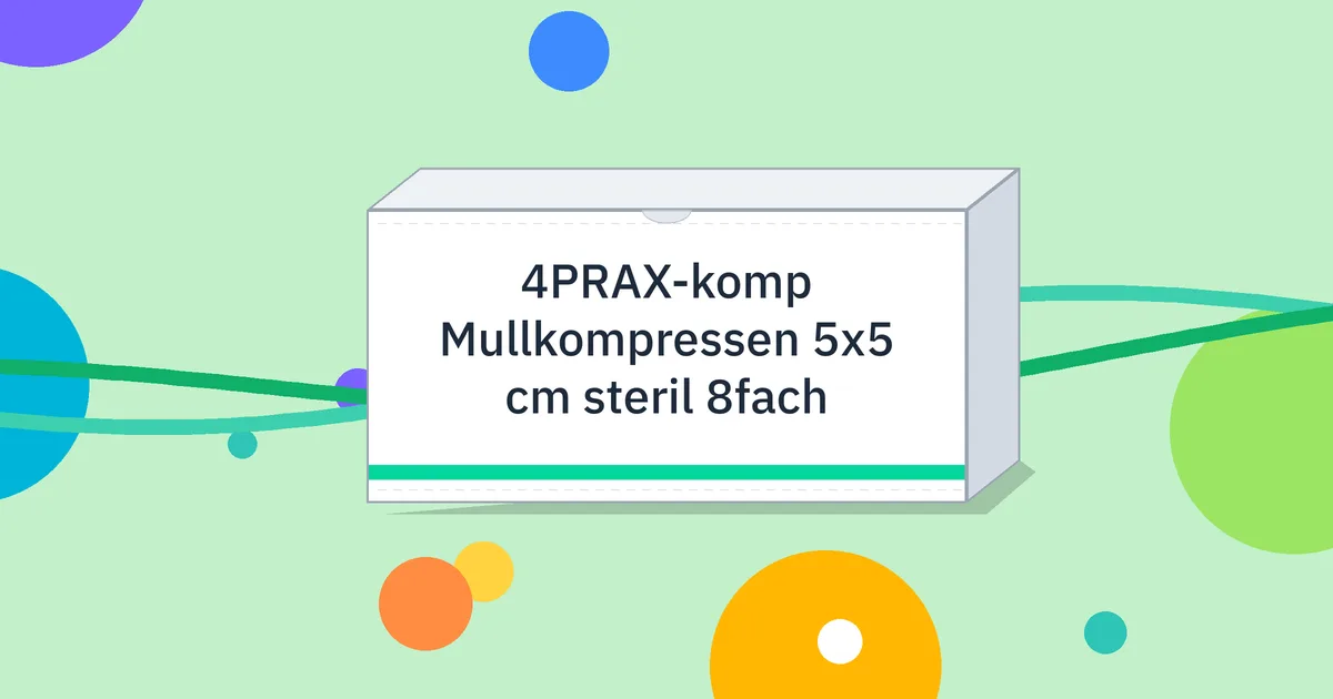Symbolbild: Packung mit der Aufschrift 4PRAX-komp Mullkompressen 5x5 cm steril 8fach (PZN 20229710) – Verfügbarkeit und Bezug in Apotheken in Frankfurt am Main