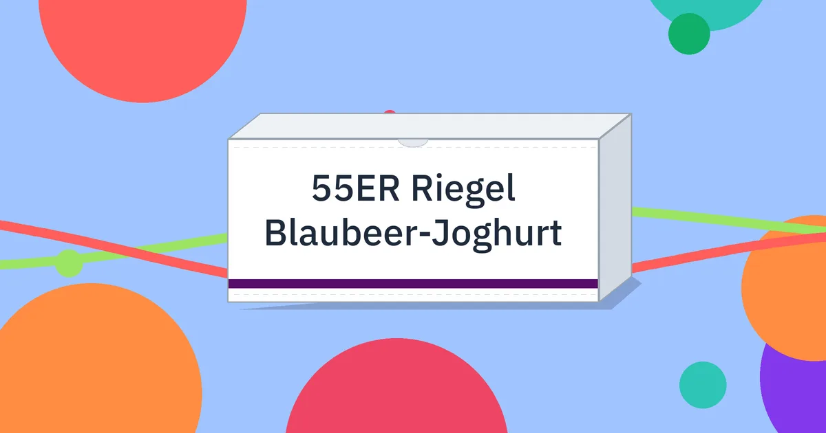 Symbolbild: Packung mit der Aufschrift 55ER Riegel Blaubeer-Joghurt (PZN 12146915) – Verfügbarkeit und Bezug in Apotheken in Frankfurt am Main