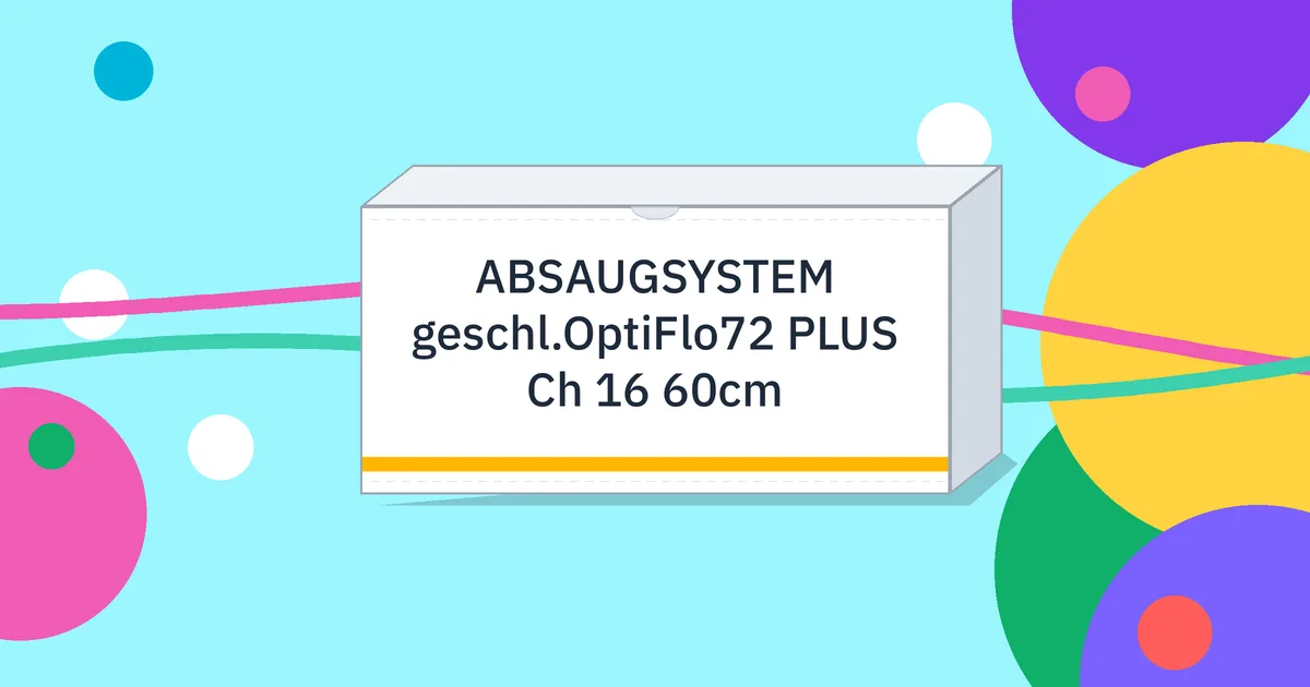 Symbolbild: Packung mit der Aufschrift ABSAUGSYSTEM geschl.OptiFlo72 PLUS Ch 16 60cm (PZN 11049417) – Verfügbarkeit und Bezug in Apotheken in Frankfurt am Main