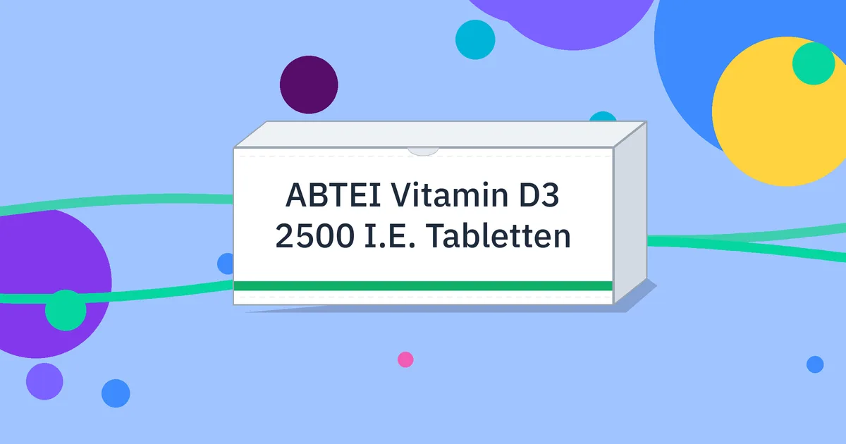 Symbolbild: Packung mit der Aufschrift ABTEI Vitamin D3 2500 I.E. Tabletten (PZN 16820604) – Verfügbarkeit und Bezug in Apotheken in Frankfurt am Main
