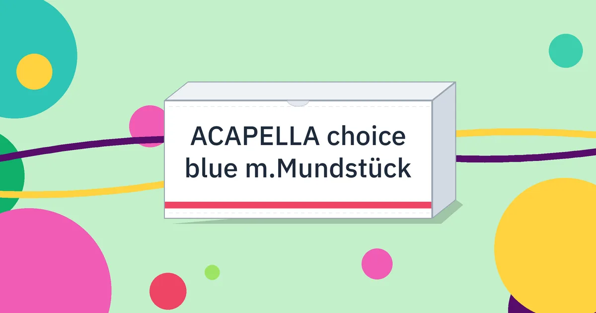 Symbolbild: Packung mit der Aufschrift ACAPELLA choice blue m.Mundstück (PZN 18159959) – Verfügbarkeit und Bezug in Apotheken in Frankfurt am Main