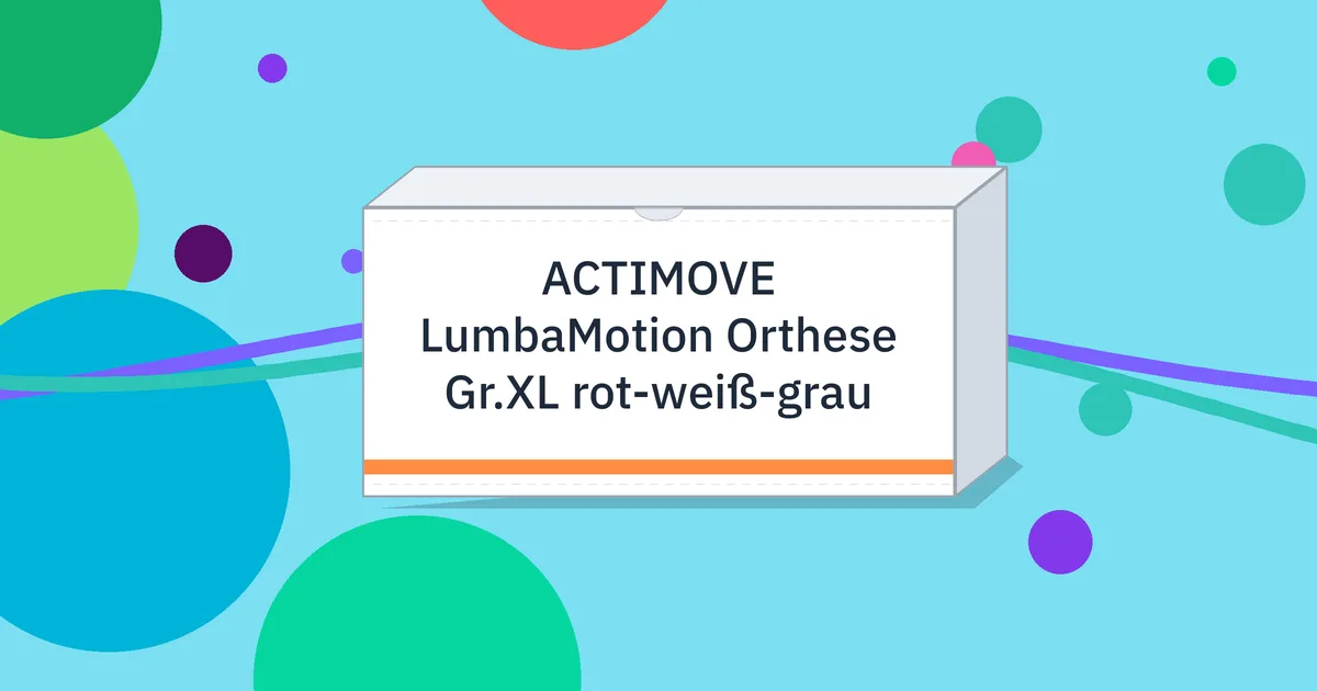 Symbolbild: Packung mit der Aufschrift ACTIMOVE LumbaMotion Orthese Gr.XL rot-weiß-grau (PZN 17948097) – Verfügbarkeit und Bezug in Apotheken in Frankfurt am Main