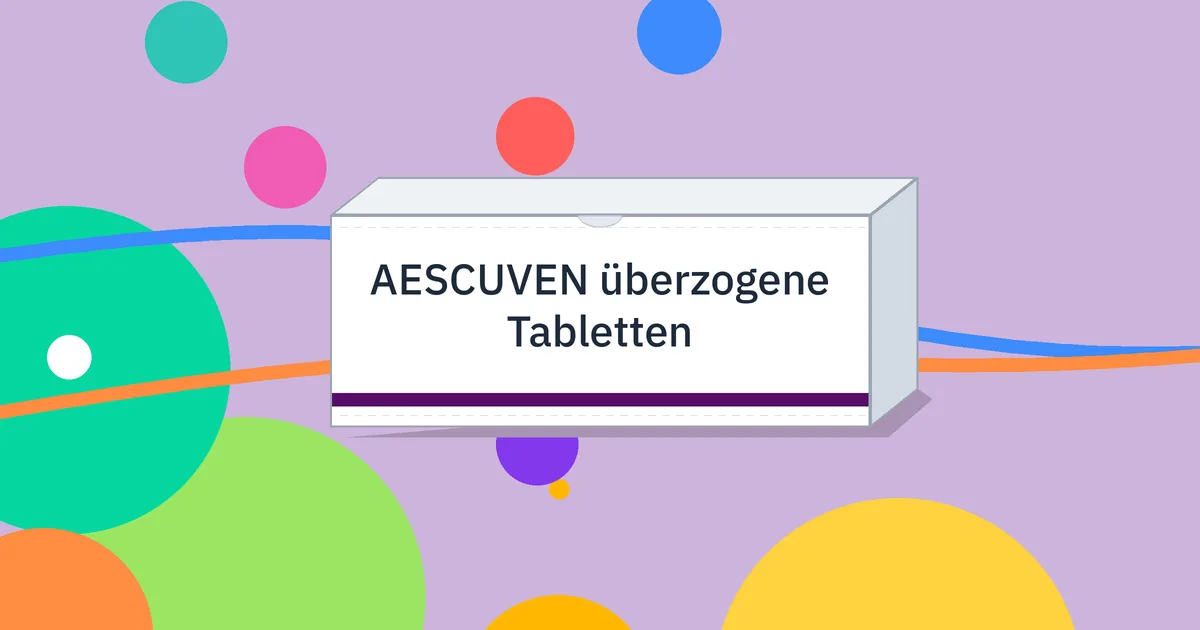 Symbolbild: Packung mit der Aufschrift AESCUVEN überzogene Tabletten (PZN 05133415) – Verfügbarkeit und Bezug in Apotheken in Frankfurt am Main