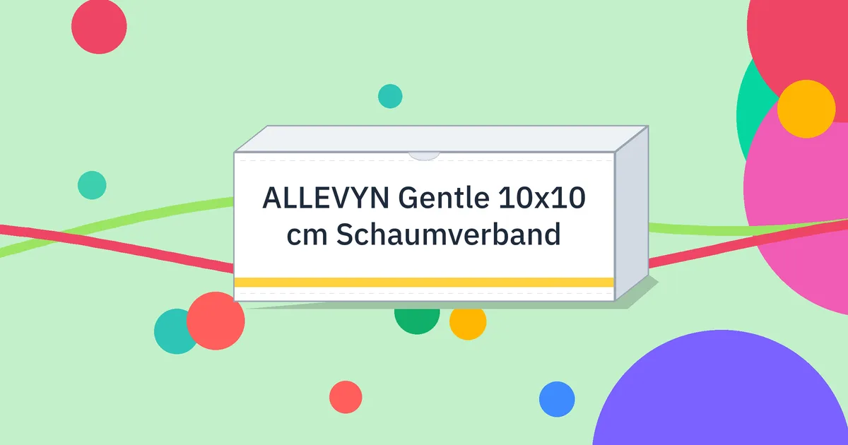 Symbolbild: Packung mit der Aufschrift ALLEVYN Gentle 10x10 cm Schaumverband (PZN 03302279) – Verfügbarkeit und Bezug in Apotheken in Frankfurt am Main