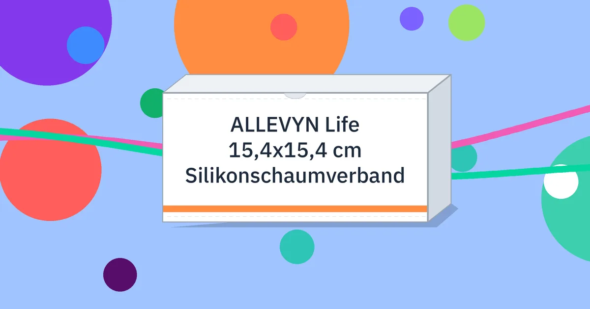 Symbolbild: Packung mit der Aufschrift ALLEVYN Life 15,4x15,4 cm Silikonschaumverband (PZN 13584617) – Verfügbarkeit und Bezug in Apotheken in Frankfurt am Main