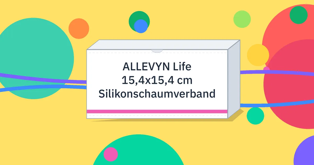 Symbolbild: Packung mit der Aufschrift ALLEVYN Life 15,4x15,4 cm Silikonschaumverband (PZN 16164436) – Verfügbarkeit und Bezug in Apotheken in Frankfurt am Main