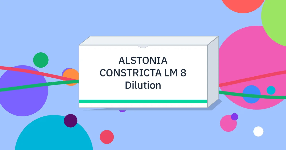 Symbolbild: Packung mit der Aufschrift ALSTONIA CONSTRICTA LM 8 Dilution (PZN 13314272) – Verfügbarkeit und Bezug in Apotheken in Frankfurt am Main