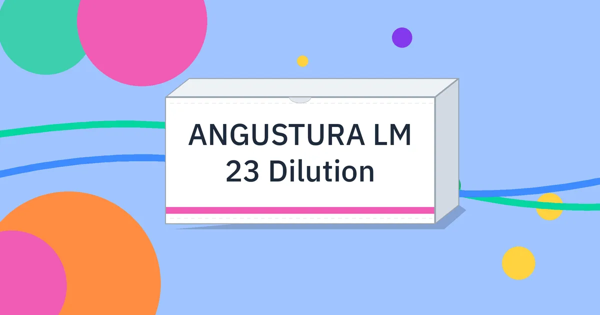Symbolbild: Packung mit der Aufschrift ANGUSTURA LM 23 Dilution (PZN 13368598) – Verfügbarkeit und Bezug in Apotheken in Frankfurt am Main