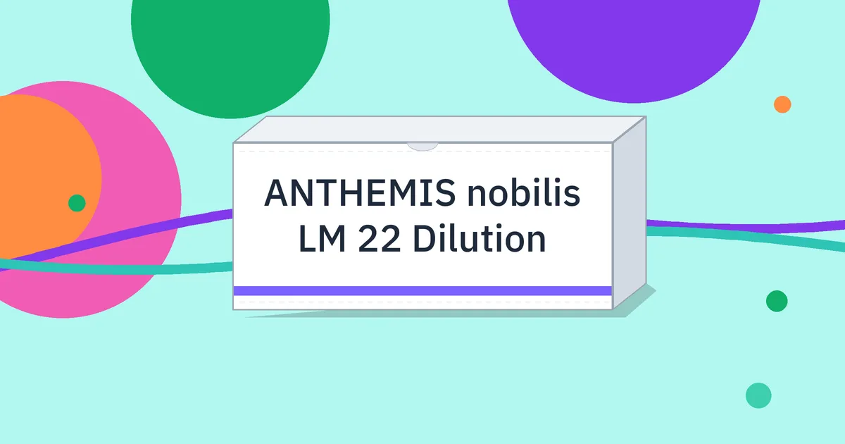 Symbolbild: Packung mit der Aufschrift ANTHEMIS nobilis LM 22 Dilution (PZN 12763453) – Verfügbarkeit und Bezug in Apotheken in Frankfurt am Main