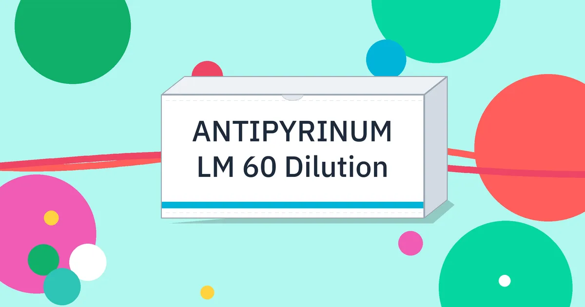 Symbolbild: Packung mit der Aufschrift ANTIPYRINUM LM 60 Dilution (PZN 13376853) – Verfügbarkeit und Bezug in Apotheken in Frankfurt am Main