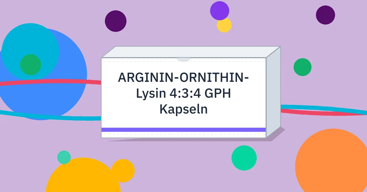Symbolbild: Packung mit der Aufschrift ARGININ-ORNITHIN-Lysin 4:3:4 GPH Kapseln (PZN 00129082) – Verfügbarkeit und Bezug in Apotheken in Frankfurt am Main