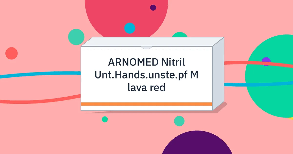 Symbolbild: Packung mit der Aufschrift ARNOMED Nitril Unt.Hands.unste.pf M lava red (PZN 18136800) – Verfügbarkeit und Bezug in Apotheken in Frankfurt am Main