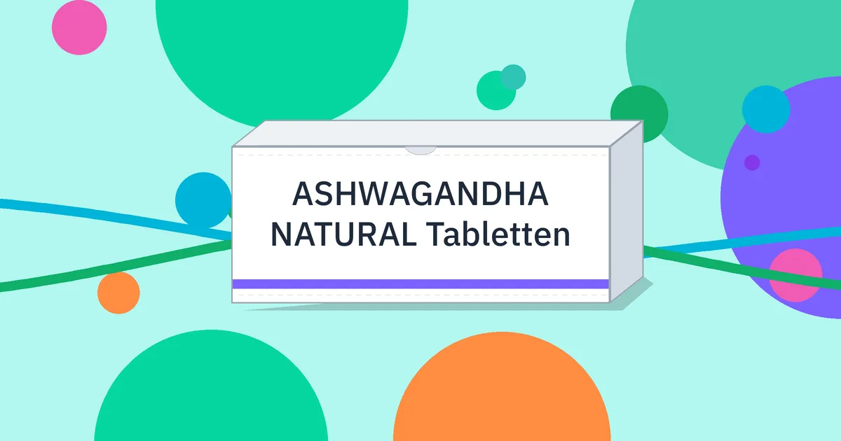 Symbolbild: Packung mit der Aufschrift ASHWAGANDHA NATURAL Tabletten (PZN 18723963) – Verfügbarkeit und Bezug in Apotheken in Frankfurt am Main