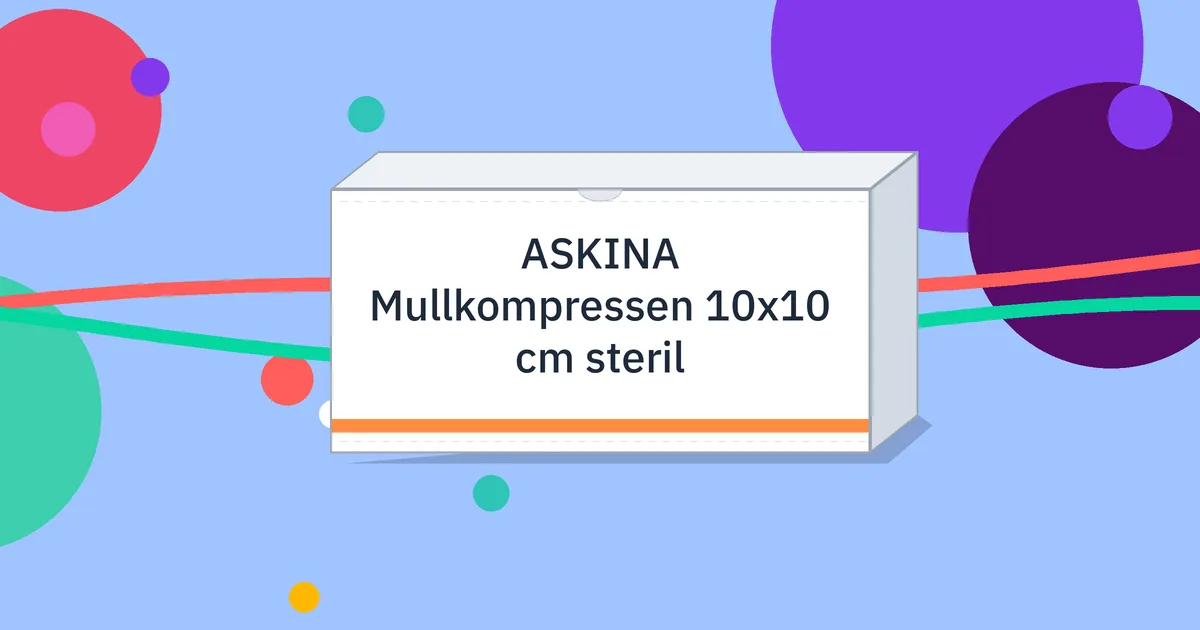 Symbolbild: Packung mit der Aufschrift ASKINA Mullkompressen 10x10 cm steril (PZN 18680857) – Verfügbarkeit und Bezug in Apotheken in Frankfurt am Main