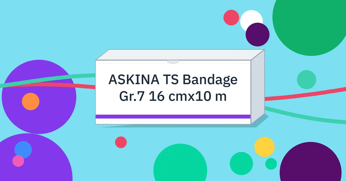 Symbolbild: Packung mit der Aufschrift ASKINA TS Bandage Gr.7 16 cmx10 m (PZN 06874869) – Verfügbarkeit und Bezug in Apotheken in Frankfurt am Main