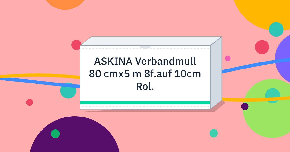 Symbolbild: Packung mit der Aufschrift ASKINA Verbandmull 80 cmx5 m 8f.auf 10cm Rol. (PZN 12736574) – Verfügbarkeit und Bezug in Apotheken in Frankfurt am Main