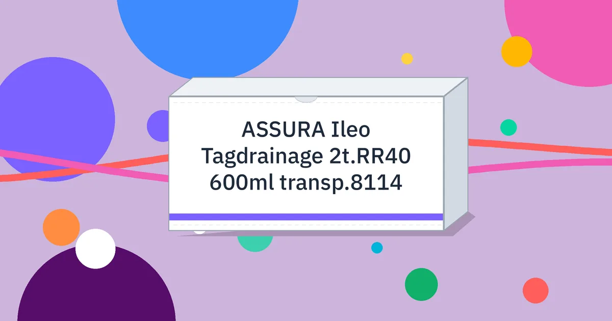 Symbolbild: Packung mit der Aufschrift ASSURA Ileo Tagdrainage 2t.RR40 600ml transp.8114 (PZN 00800976) – Verfügbarkeit und Bezug in Apotheken in Frankfurt am Main