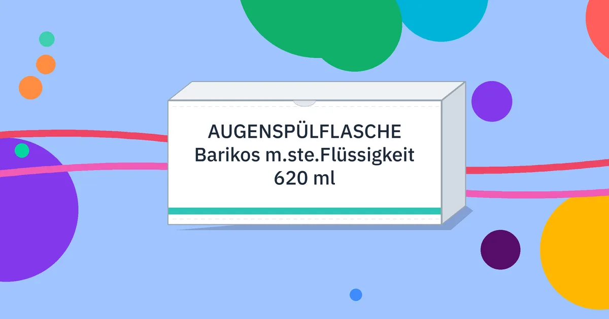 Symbolbild: Packung mit der Aufschrift AUGENSPÜLFLASCHE Barikos m.ste.Flüssigkeit 620 ml (PZN 03825422) – Verfügbarkeit und Bezug in Apotheken in Frankfurt am Main