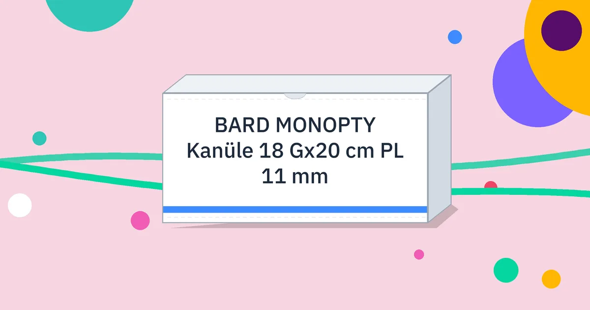Symbolbild: Packung mit der Aufschrift BARD MONOPTY Kanüle 18 Gx20 cm PL 11 mm (PZN 07780679) – Verfügbarkeit und Bezug in Apotheken in Frankfurt am Main