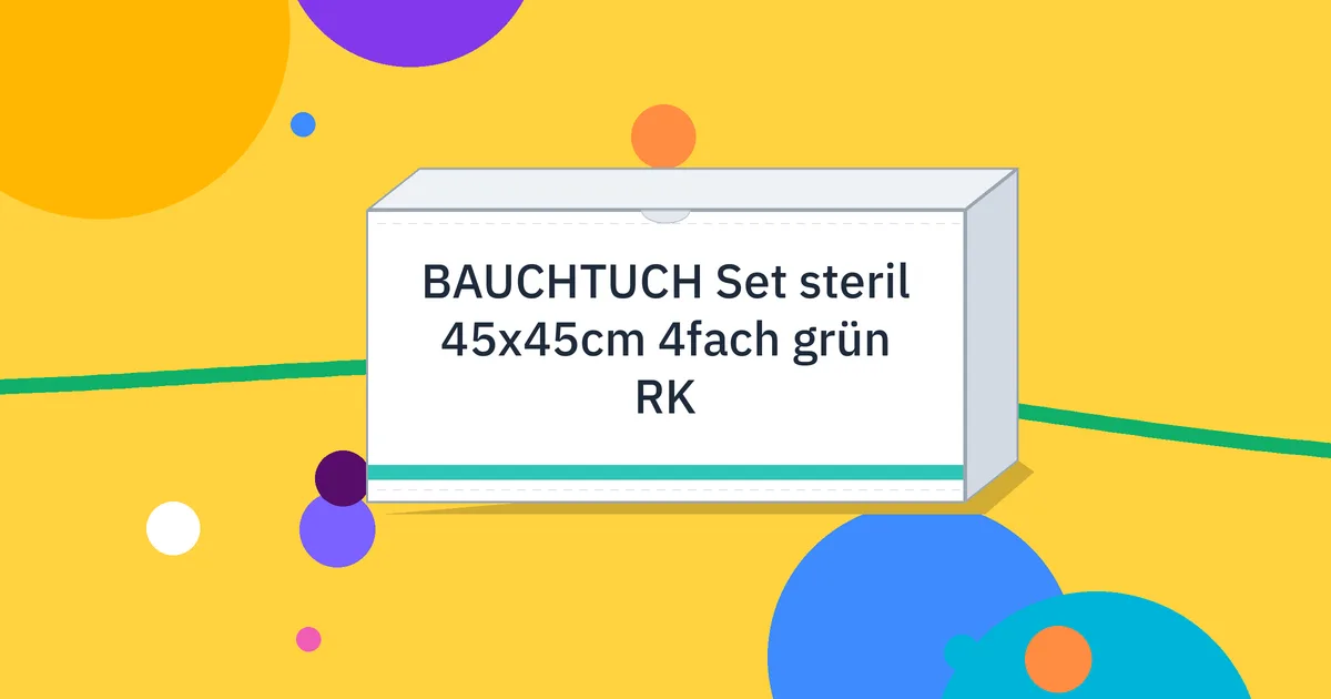 Symbolbild: Packung mit der Aufschrift BAUCHTUCH Set steril 45x45cm 4fach grün RK (PZN 12407971) – Verfügbarkeit und Bezug in Apotheken in Frankfurt am Main