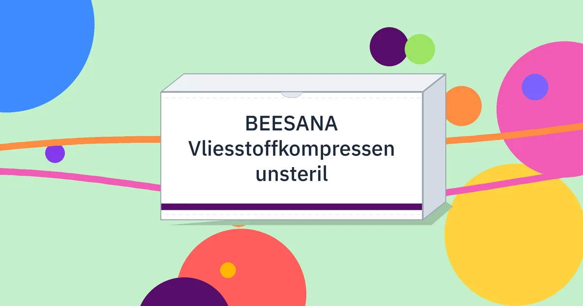 Symbolbild: Packung mit der Aufschrift BEESANA Vliesstoffkompressen unsteril (PZN 08805045) – Verfügbarkeit und Bezug in Apotheken in Frankfurt am Main
