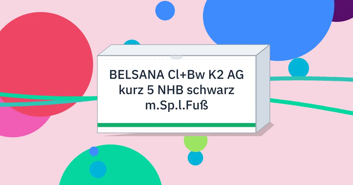 Symbolbild: Packung mit der Aufschrift BELSANA Cl+Bw K2 AG kurz 5 NHB schwarz m.Sp.l.Fuß (PZN 12247852) – Verfügbarkeit und Bezug in Apotheken in Frankfurt am Main