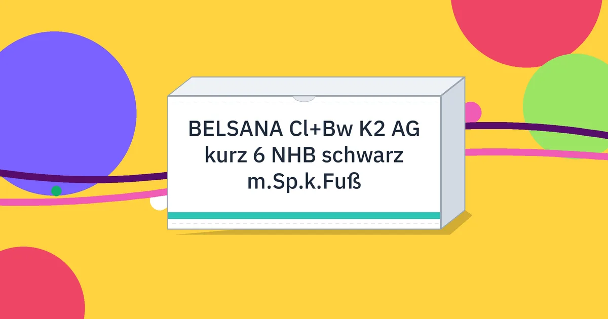 Symbolbild: Packung mit der Aufschrift BELSANA Cl+Bw K2 AG kurz 6 NHB schwarz m.Sp.k.Fuß (PZN 12248449) – Verfügbarkeit und Bezug in Apotheken in Frankfurt am Main