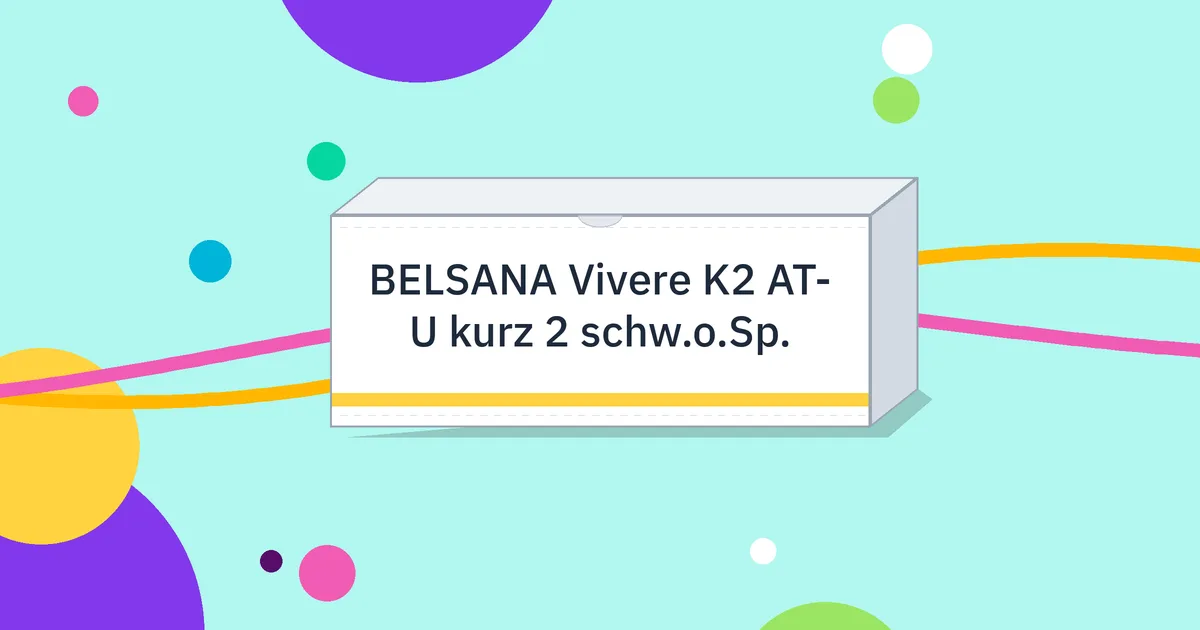 Symbolbild: Packung mit der Aufschrift BELSANA Vivere K2 AT-U kurz 2 schw.o.Sp. (PZN 08536266) – Verfügbarkeit und Bezug in Apotheken in Frankfurt am Main